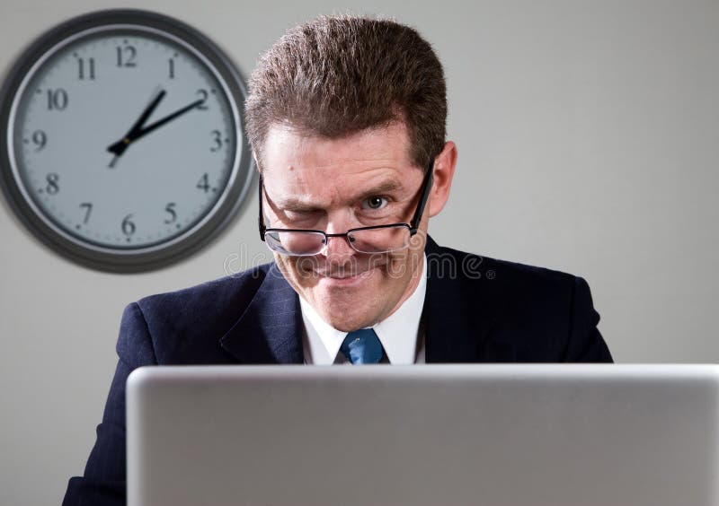 Crazy Businessman on Laptop Computer Stock Image - Image of suit ...
