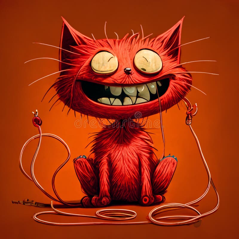 Crazy Cat with Bulging Eyes. Stock Illustration - Illustration of teeth ...
