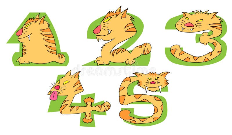 Crazy Cats on Green Numbers: 1 - 5 Set Stock Vector - Illustration of ...