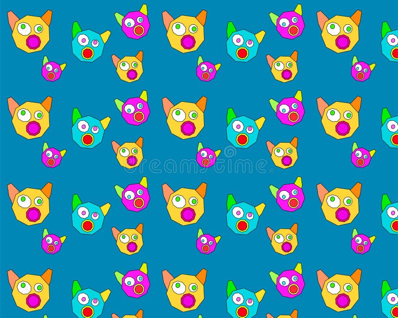 Blue Background with Many Funny Cat Heads Stock Vector - Illustration ...