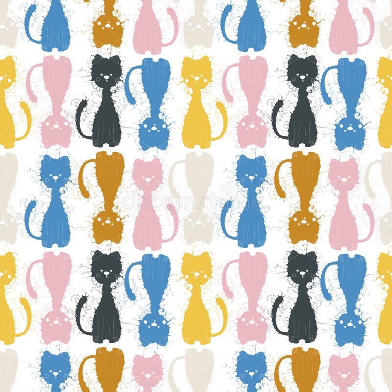 Crazy Cats Seamless Pattern. Colorfull Vector Illustration Stock Vector ...