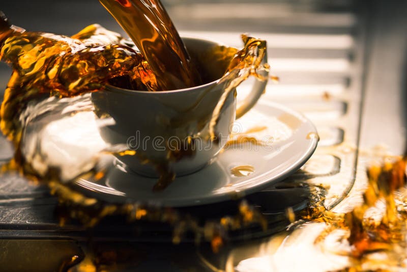 Crazy Coffee Splash stock image. Image of wooden, plate - 113186355