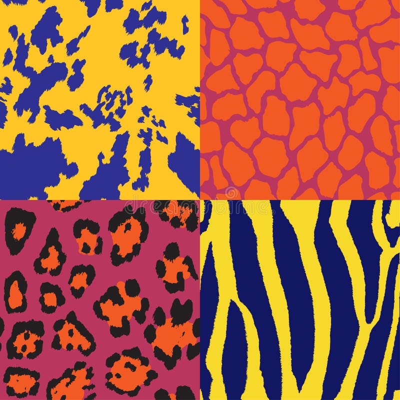 Crazy Colorful Animal Fur Seamless Pattern Set. Stock Vector ...