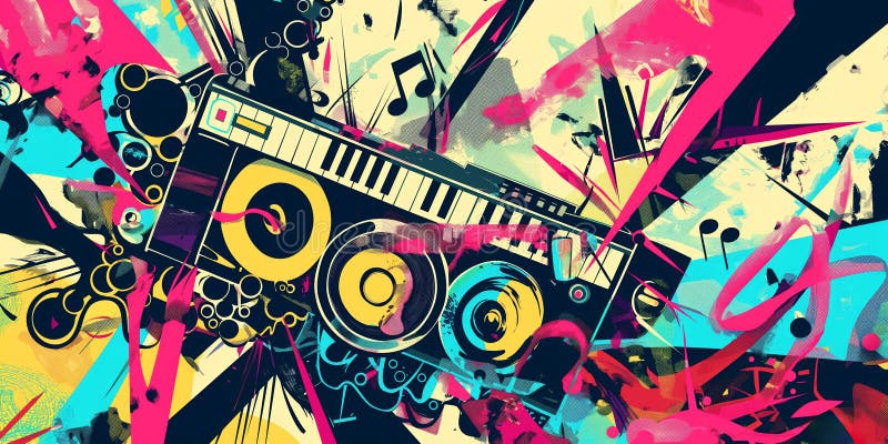 Crazy Colourful Art Music Poster Stock Illustration - Illustration of ...