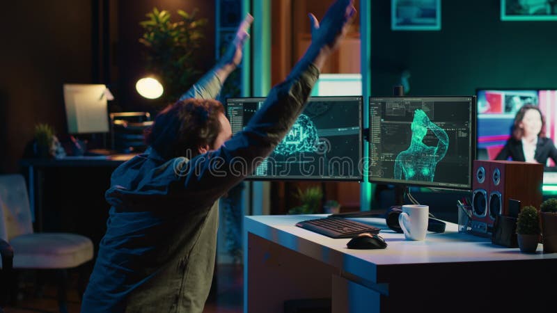 Crazy Computer Scientist Doing Worshiping Reverence in Front of Self ...