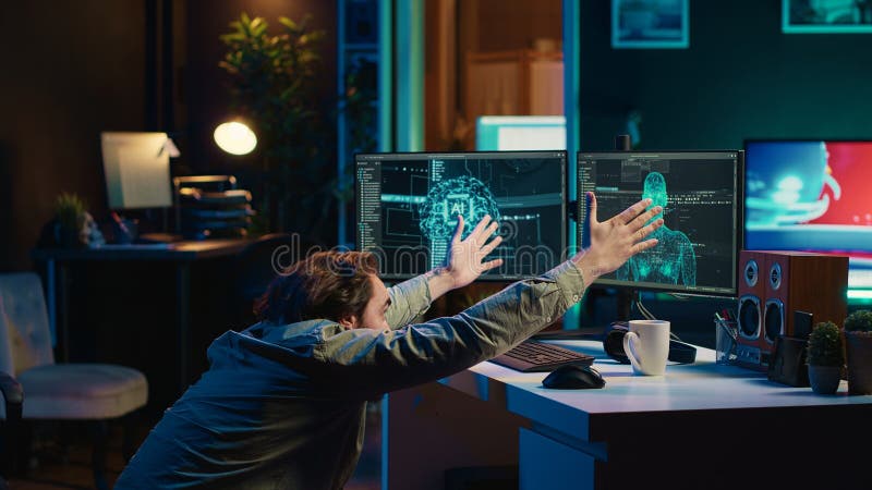 Crazy Computer Scientist Doing Worshiping Reverence in Front of Self ...