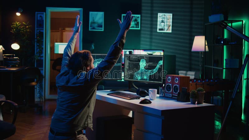 Crazy Computer Scientist Doing Worshiping Reverence in Front of Self ...