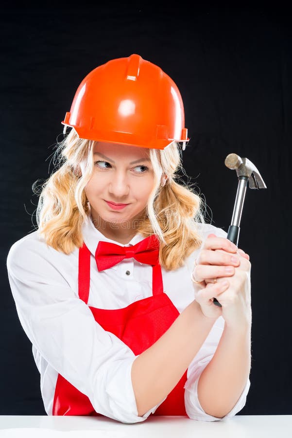 Crazy Cook in Helmet with a Hammer Stock Image - Image of adult ...