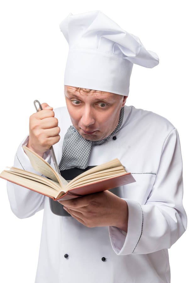 Crazy Cook With A Pan And A Book Of Recipes On A White Stock Image ...