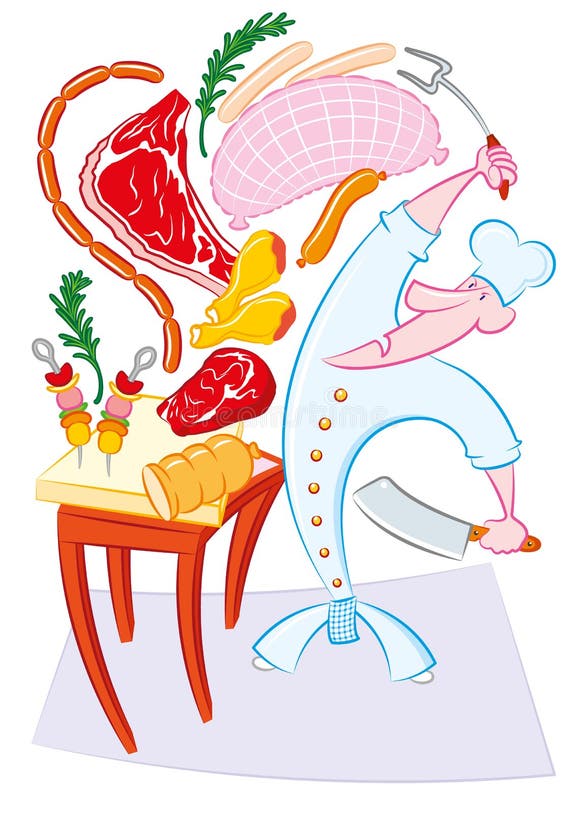 Crazy cook whit meat stock vector. Illustration of sausage - 41202208