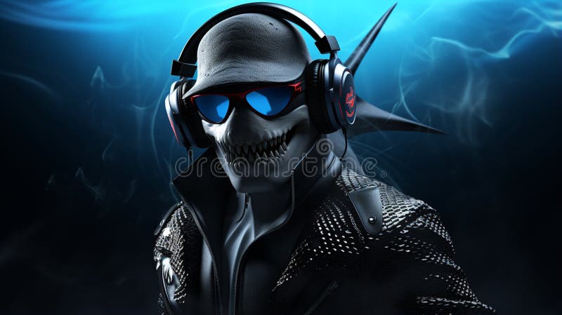 Crazy Cool Dj Shark Cartoon Illustration. Generative Ai Stock ...