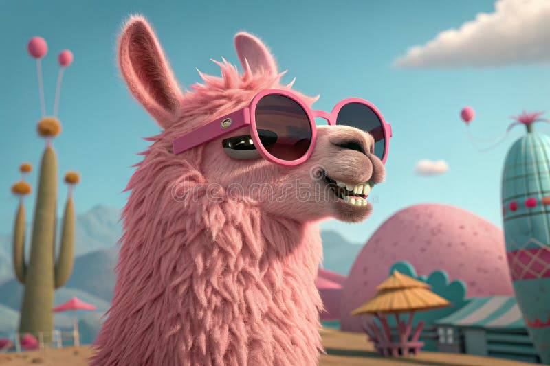 Crazy 3d Render of a Pink Alpaca with Pink Sunglasses-generated by Ai ...
