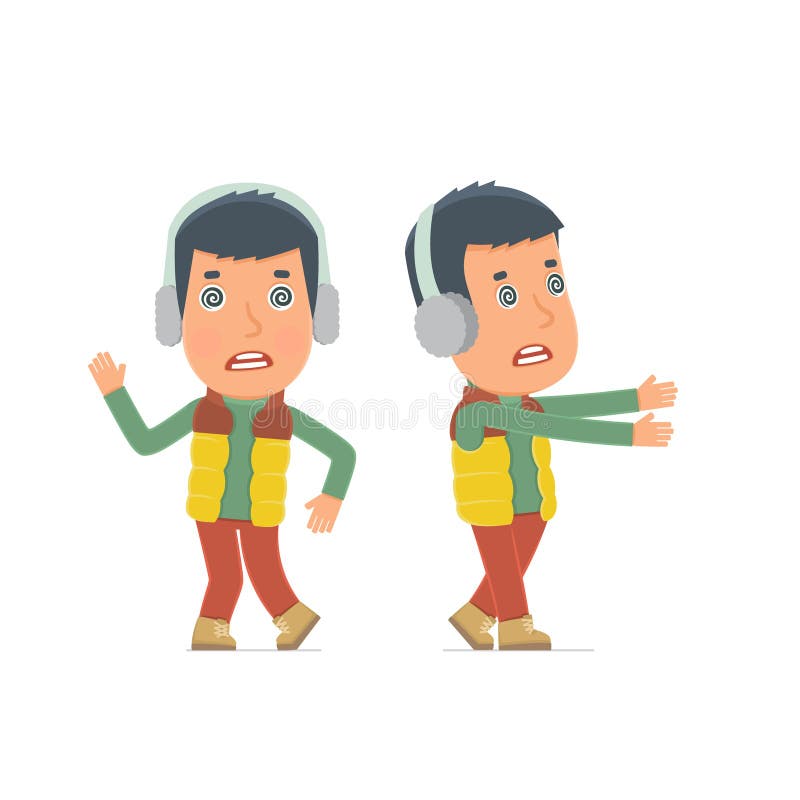 Crazy and Deranged Character Winter Citizen in Strange Pose Stock ...