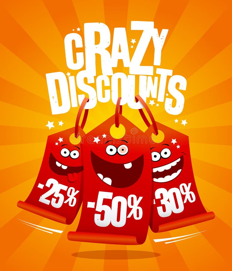 Crazy Discounts Sale Poster Design with Shopping Bags Stock Vector ... Crazy Discounts Sale Poster Design with Shopping Bags Stock Vector ...