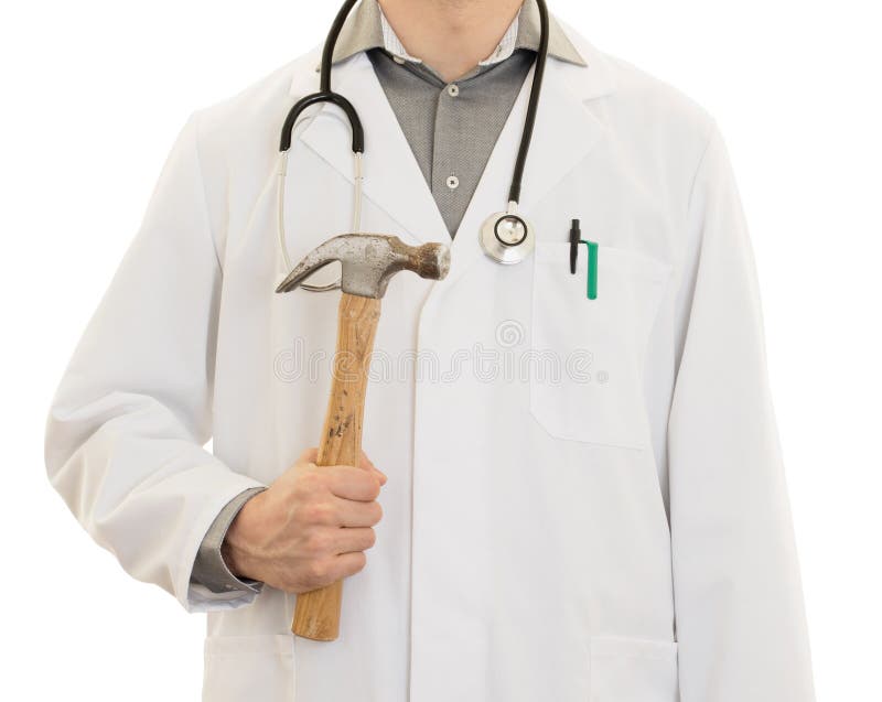 Crazy Doctor is Holding a Big Hammer in His Hands Stock Photo - Image ...