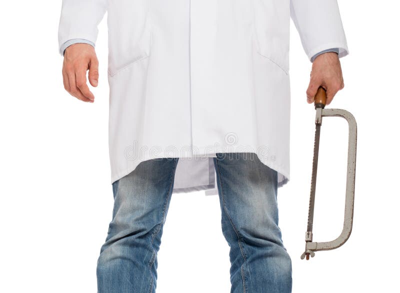 Crazy Doctor is Holding a Big Saw in His Hands Stock Image - Image of ...