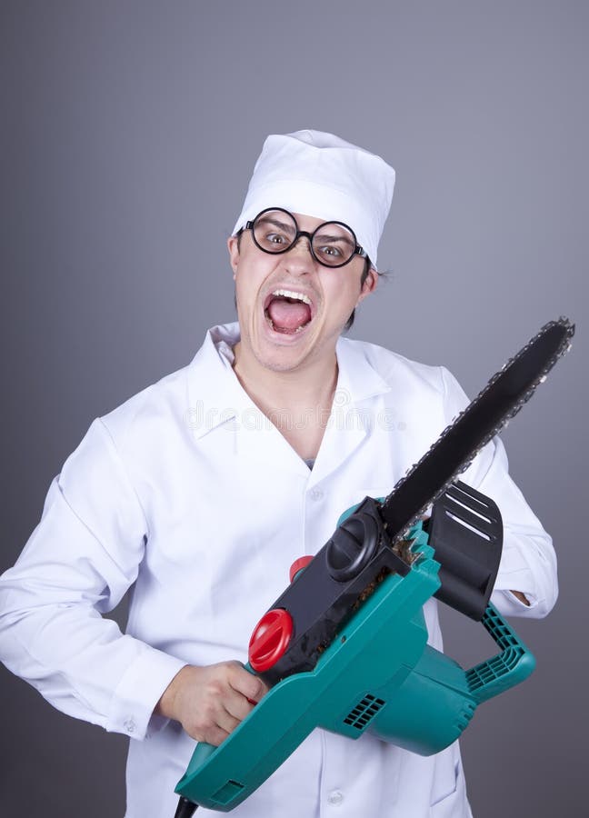 Crazy Doctor with Portable Saw. Stock Image - Image of caucasian ...