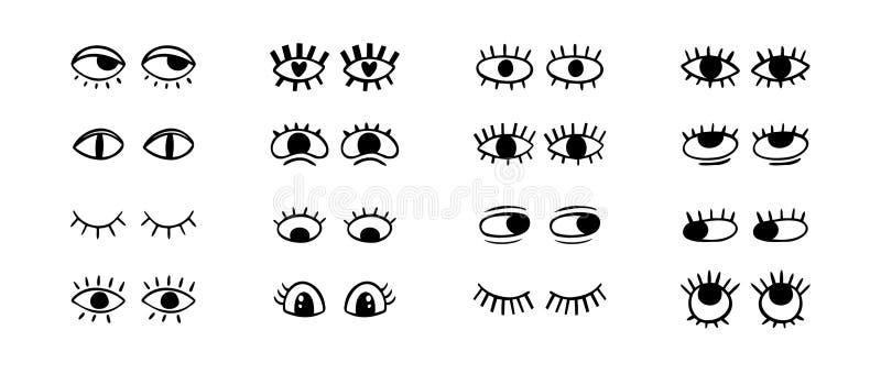 Crazy Doodle Black Eyes. Open Eye Creative Set. Abstract Hand Drawn Fun ...