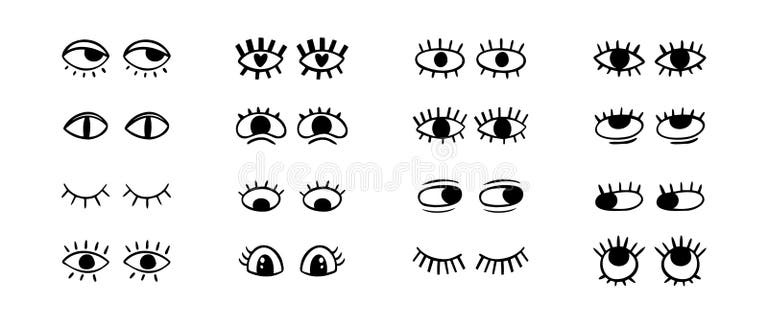 Crazy Doodle Black Eyes. Open Eye Creative Set. Abstract Hand Drawn Fun ...