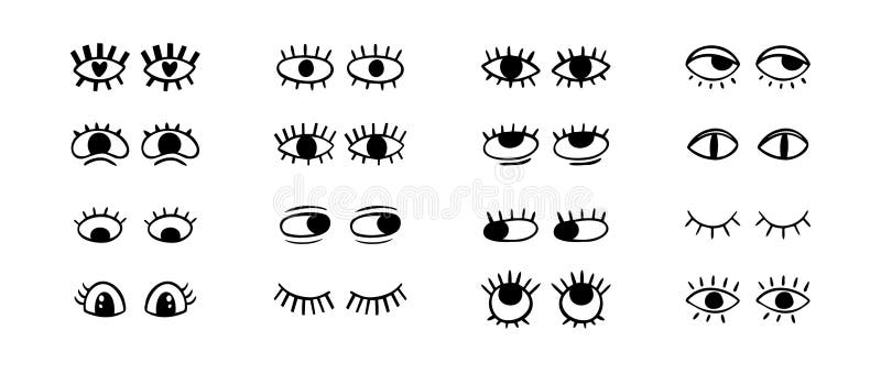 Crazy Doodle Black Eyes. Open Eye Creative Set. Abstract Hand Drawn Fun ...