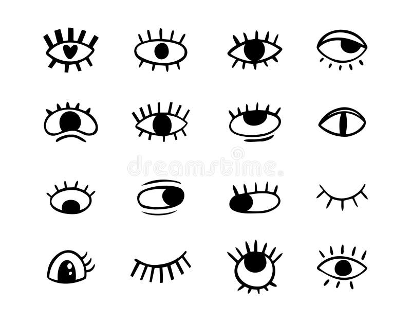 Crazy Doodle Black Eyes. Open Eye Creative Set. Abstract Hand Drawn Fun ...