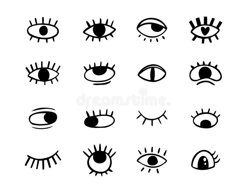 Crazy Doodle Black Eyes. Open Eye Creative Set. Abstract Hand Drawn Fun ...