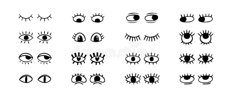 Crazy Doodle Black Eyes. Open Eye Creative Set. Abstract Hand Drawn Fun ...