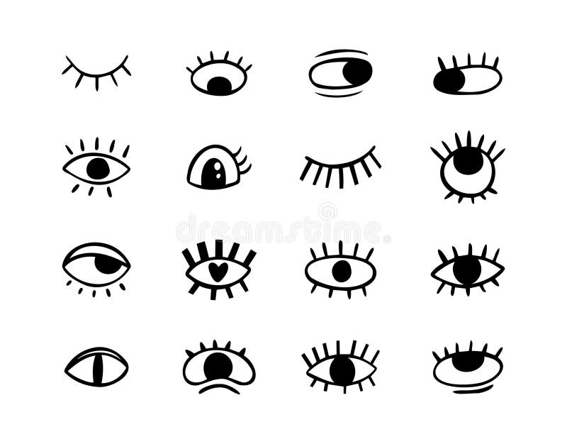 Crazy Doodle Black Eyes. Open Eye Creative Set. Abstract Hand Drawn Fun ...