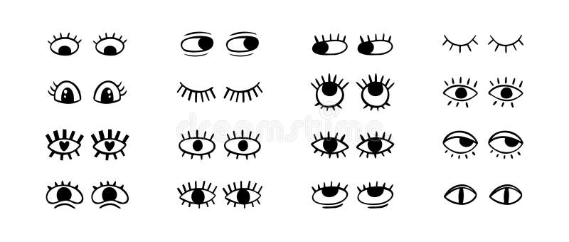 Crazy Doodle Black Eyes. Open Eye Creative Set. Abstract Hand Drawn Fun ...