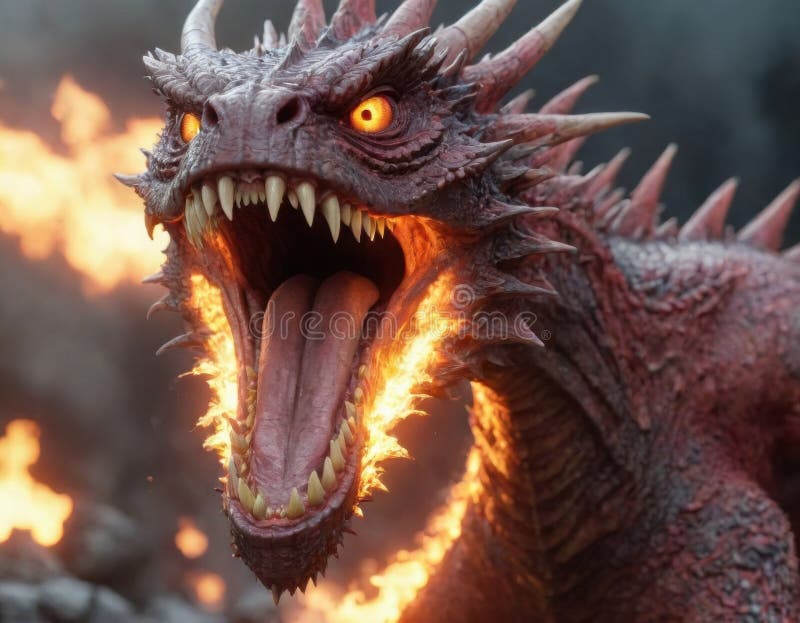 Closeup angry dragon face. stock illustration. Illustration of ...