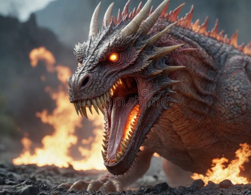 Closeup angry dragon face. stock illustration. Illustration of iron ...