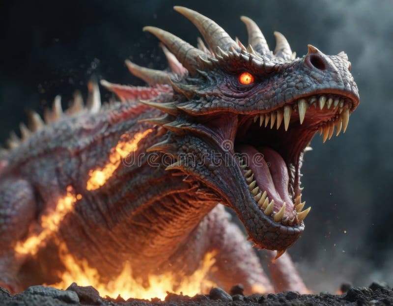 Closeup angry dragon face. stock illustration. Illustration of ...