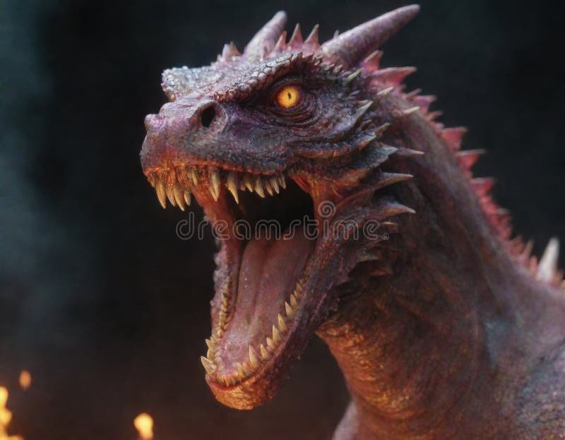 Closeup angry dragon face. stock illustration. Illustration of reptile ...