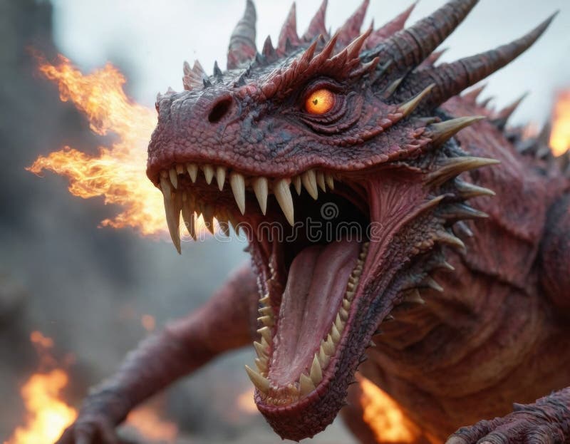 Closeup angry dragon face. stock illustration. Illustration of wood ...