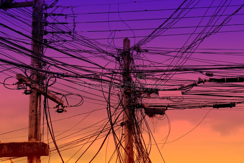 Crazy Electric Line on Power Pole with Sky Stock Image - Image of mess ...