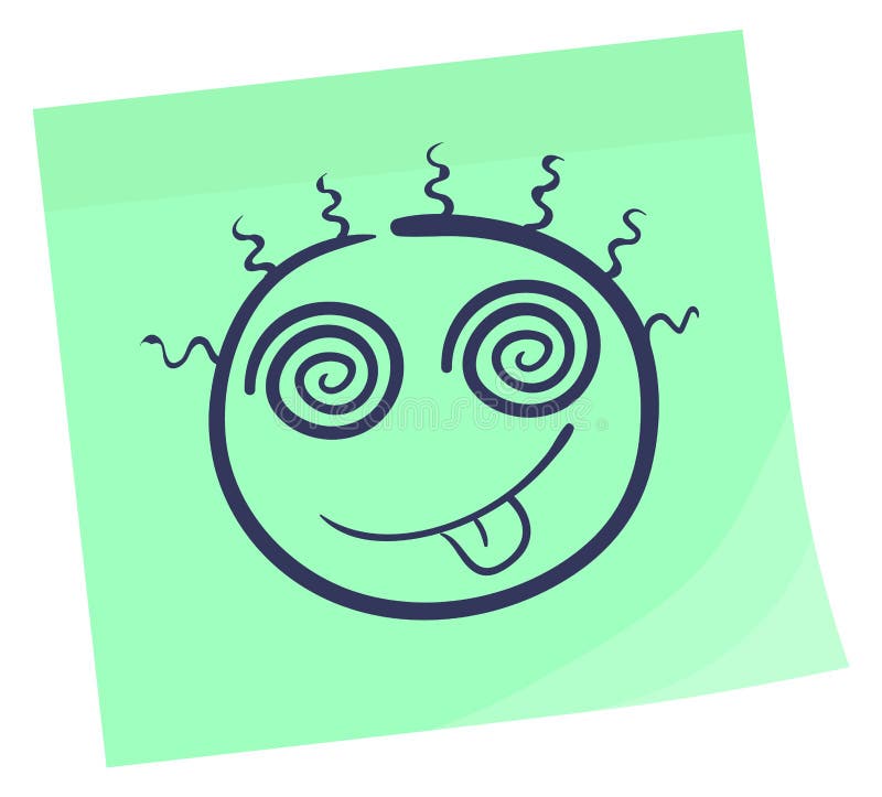 Crazy Face on Green Sticky Note. Funny Sketch Adhesive Sticker Stock ...