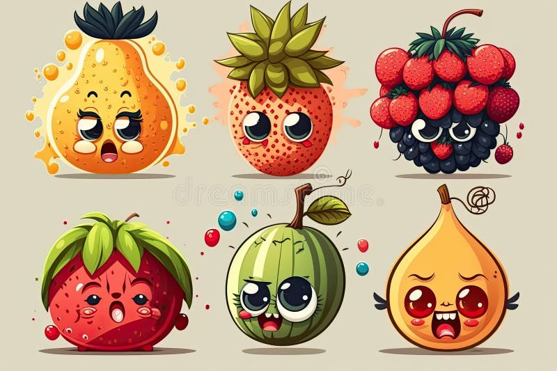 Crazy Fruits, Fruits with Different Faces. Children S Illustration ...