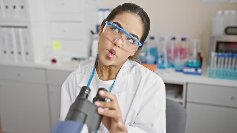 Crazy Fun in the Lab, Young, Beautiful Latin Scientist Making Comical ...