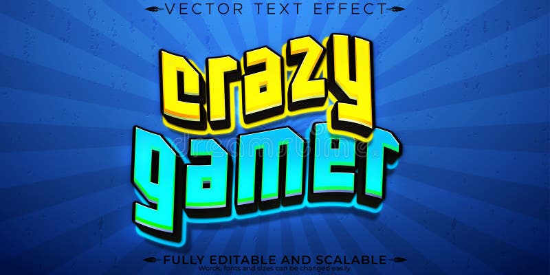Crazy Gamer Text Effect, Editable Game and Cartoon Text Style Stock ...