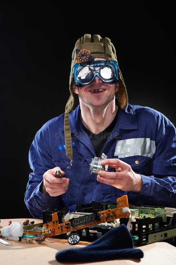 Crazy Genious Man in Tankmans Hat Stock Photo - Image of caucasian ...