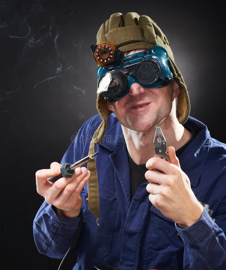Crazy Genius Guy Wearing Weird Hat Stock Photo - Image of creativity ...
