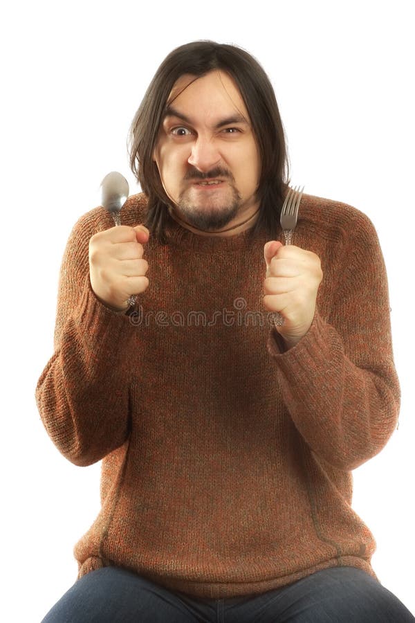 Crazy hungry man stock image. Image of adult, crazy, fork - 1931749