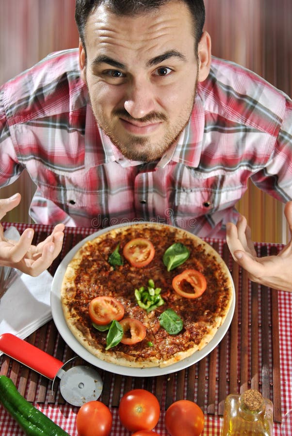 Crazy Hungry Man Eating Pizza Stock Photo - Image of person, slice ...