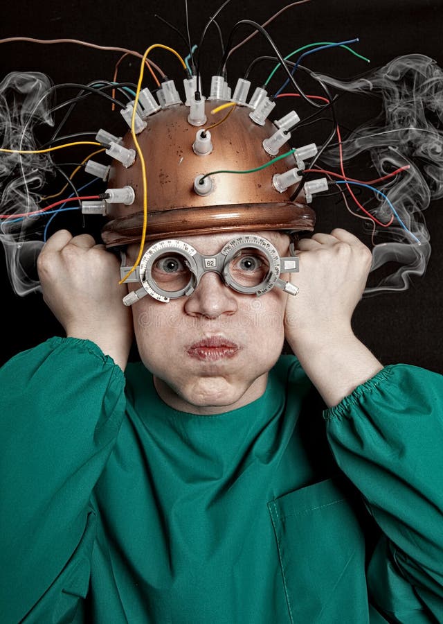 Crazy inventor with helmet stock photo. Image of caucasian - 67353632
