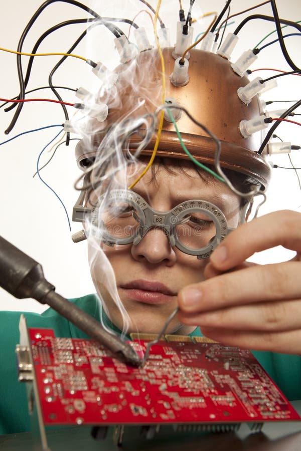 Crazy Inventor Replacement of Electronic Components Stock Photo - Image ...