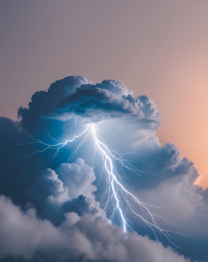 Crazy Lightning Coming Out of Round Clouds. Stock Image - Image of ...