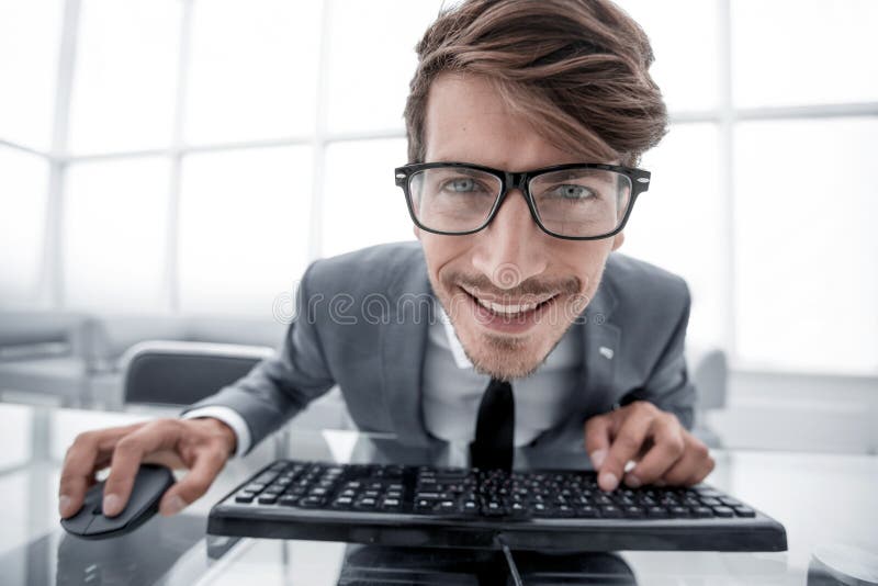 Crazy Looking Man Typing on the Keyboard Stock Image - Image of office ...