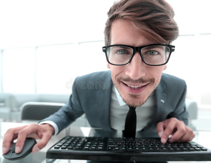 Crazy Looking Man Typing on the Keyboard Stock Photo - Image of humor ...