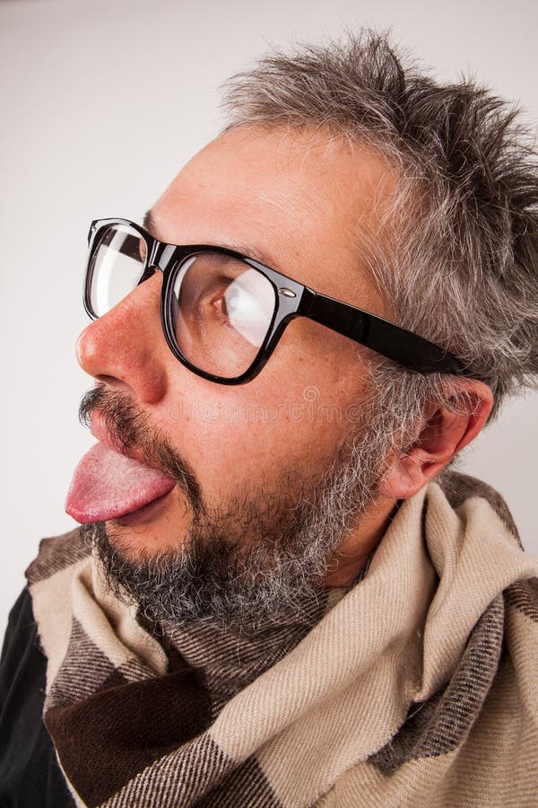 Crazy Looking Old Man with Grey Beard with Nerd Big Glasses Stock Photo ...