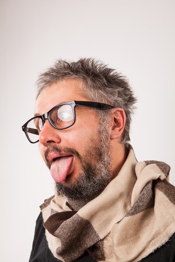 Crazy Looking Old Man with Grey Beard with Nerd Big Glasses Stock Photo ...